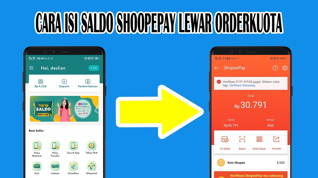 Cara Isi Saldo Shopee Pay Lewat Aplikasi Order Kuota Murah Banget - YouTube