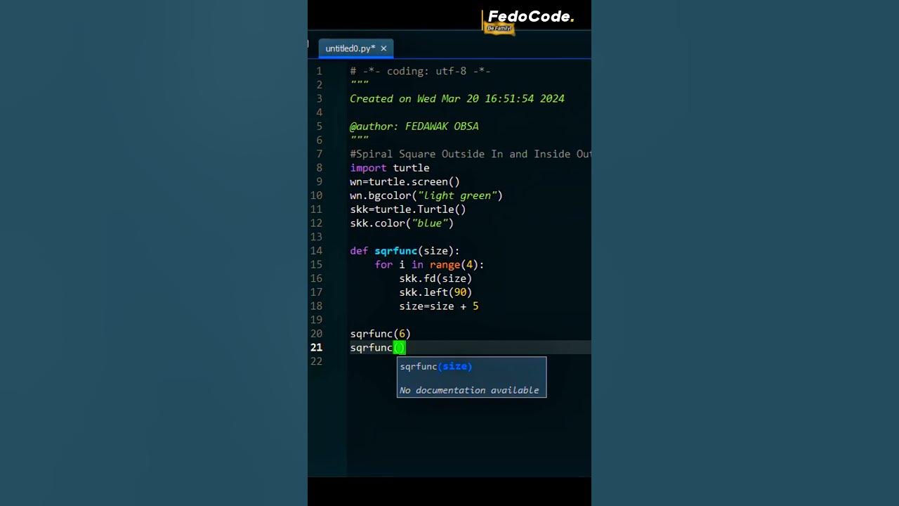 Spiral Square | PYTHON TURTLE🐢 | #tech #programming - YouTube