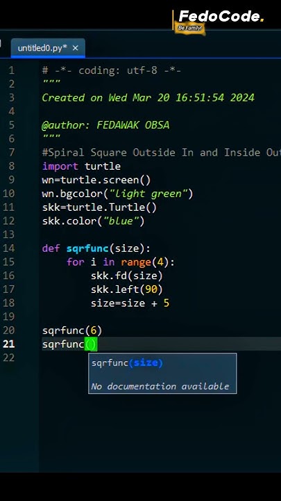Spiral Square | PYTHON TURTLE🐢 | #tech #programming - YouTube