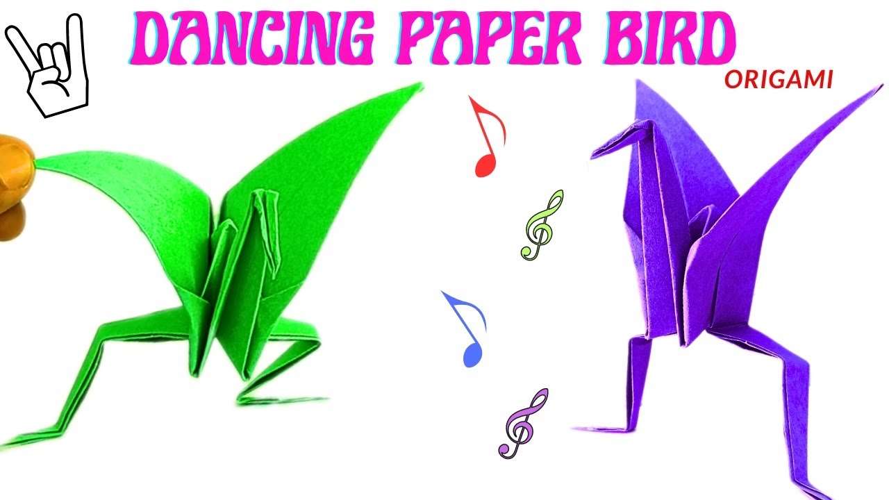 How to make a dancing bird origami. Paper dancing bird tutorial. DIY ...