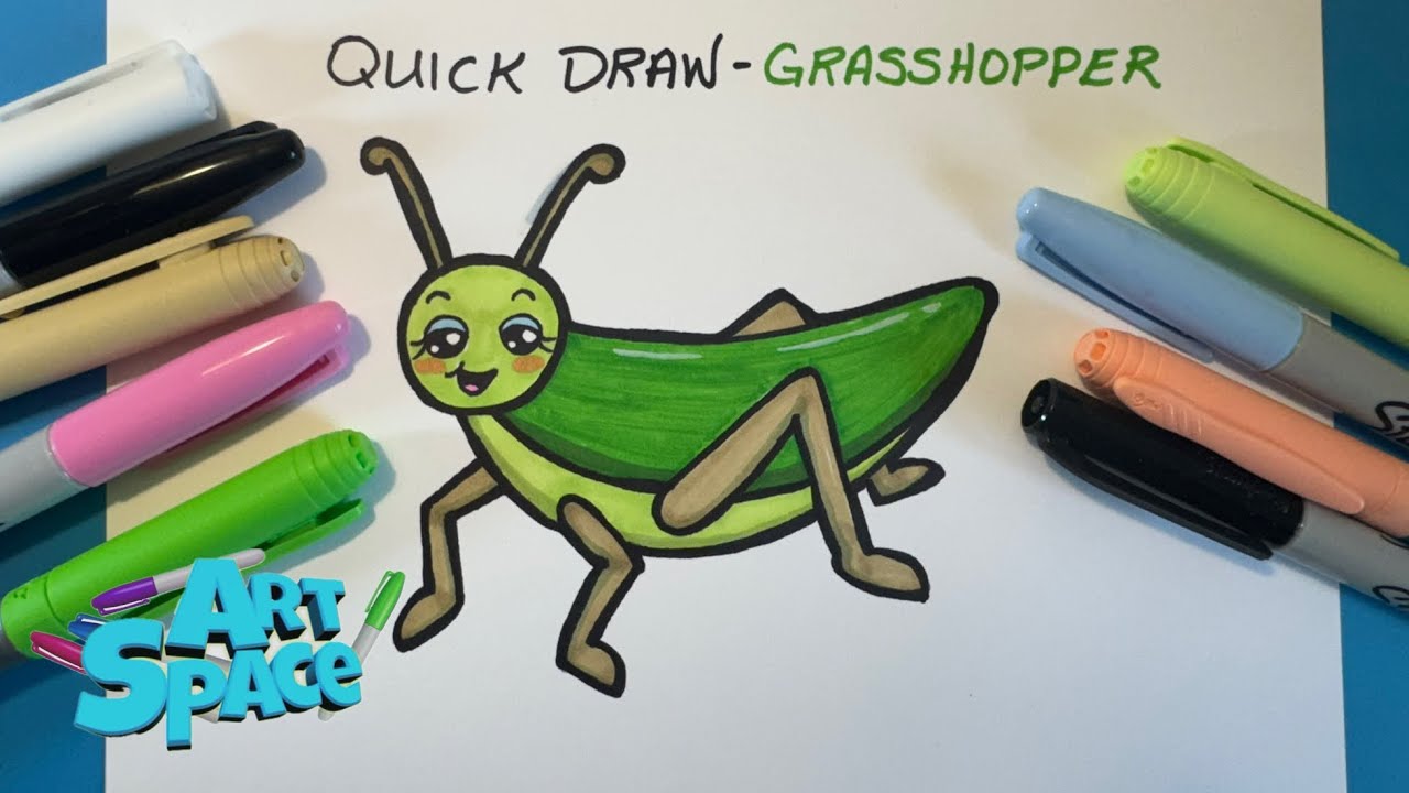 Quick Draws for Kids - How to Draw a GRASSHOPPER (Easy) - YouTube