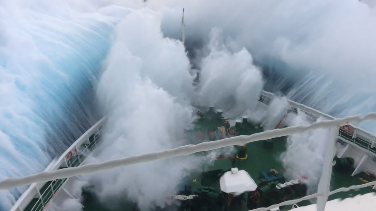 Ship in Storm | Cruise Ship Climbing Up Big Waves - YouTube