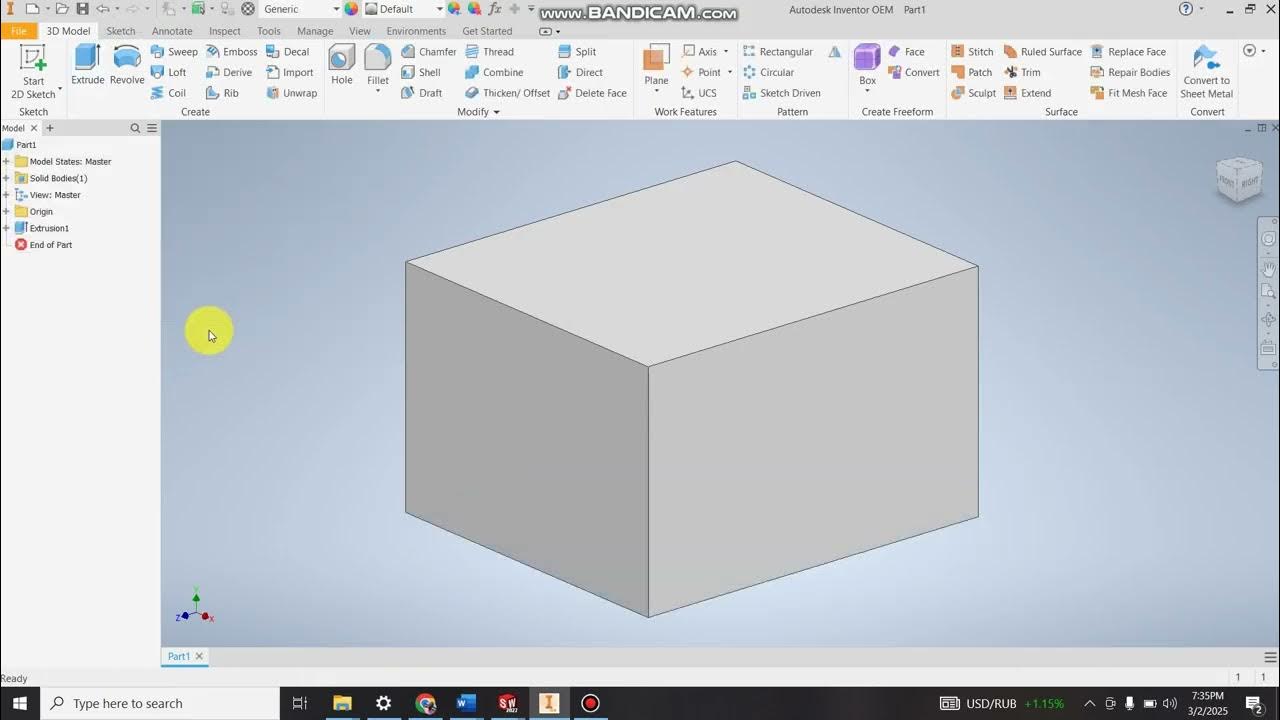 Autodesk Inventor Basics: Introduction, Sketching & 3D Cube with Extrude Cut - YouTube
