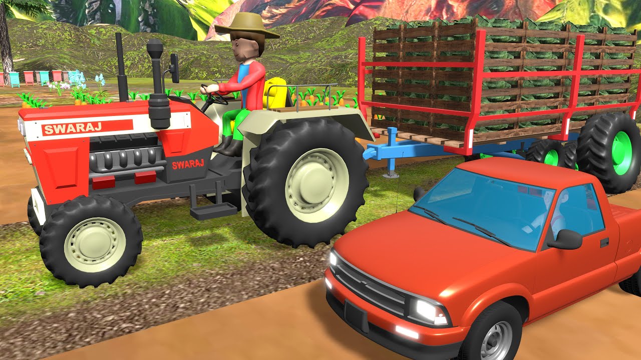 Little Tractor in Trouble – Red Pickup Brings a Wooden Trailer and New ...