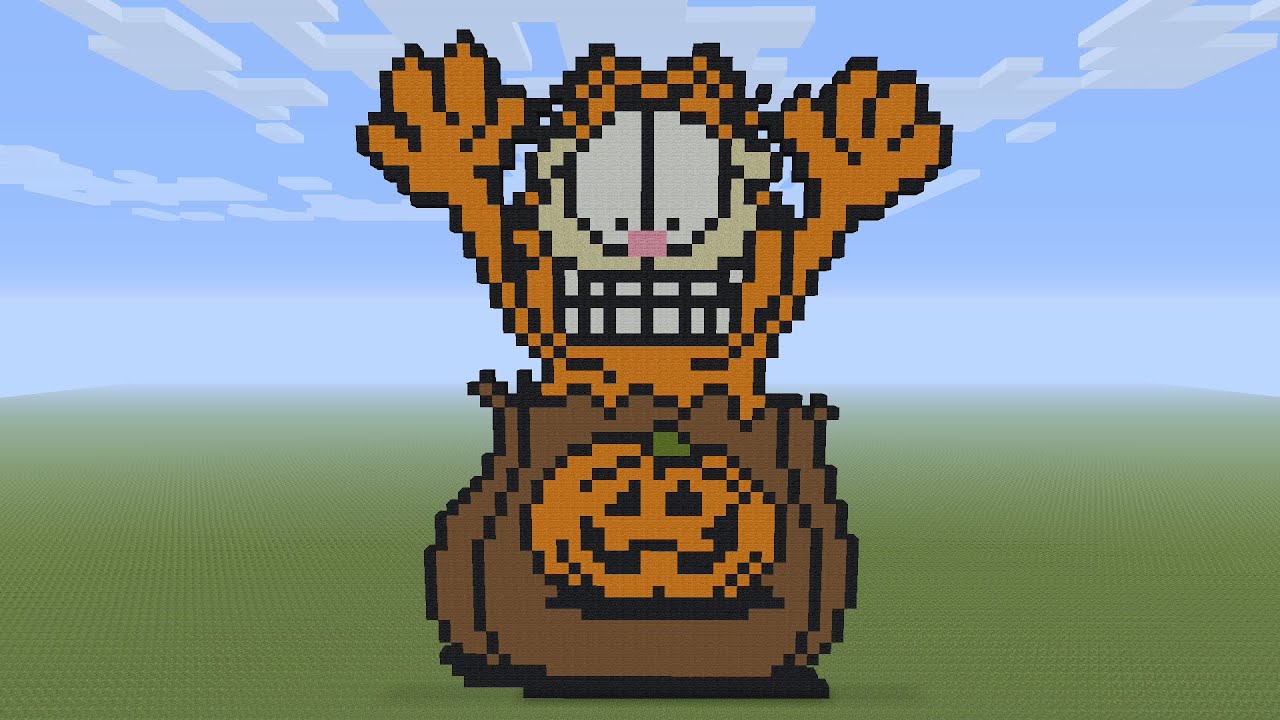 Minecraft Pixel Art - Garfield In A Trick Or Treat Bag - YouTube