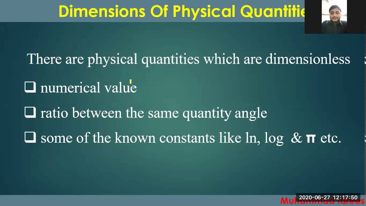 Physics XI: CH 1 Dimension of Physical Quantities - YouTube