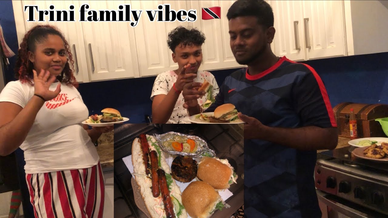 Grill burgers, hotdogs,fish and potatoes with the Trini family. I don’t ...