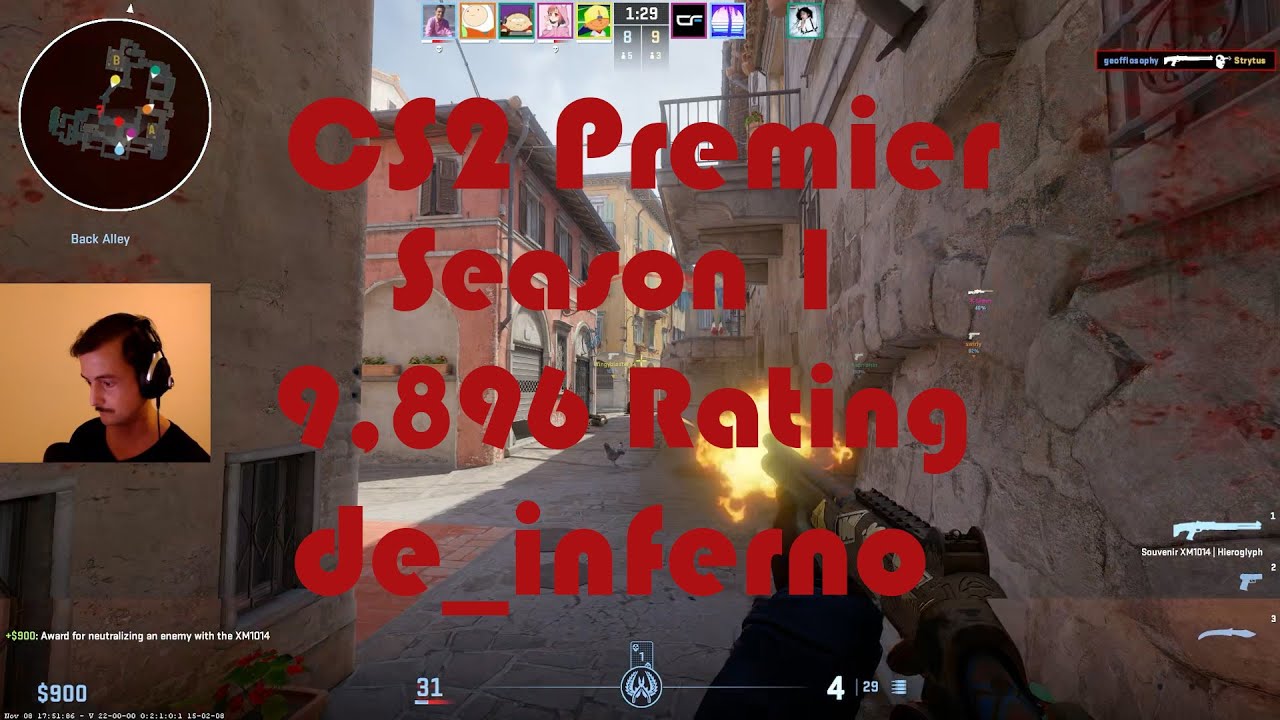 CS2 Premier Matchmaking - Season 1 - 9,896 Rating - de_inferno - YouTube