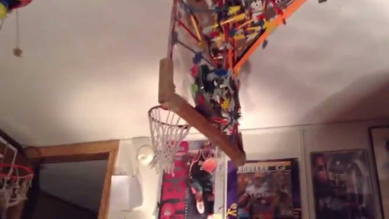 Custom Homemade Hoop: Ceiling Mount Edition Shoot Around. - YouTube