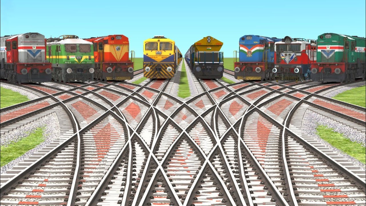 8 TRAIN CROSSING ON DIAMOND RAILROAD | Diesel Train | Branched Indian ...