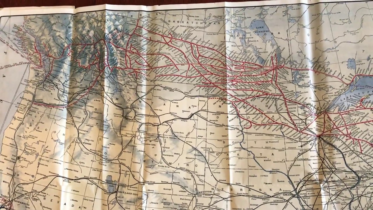 Canadian Pacific Railway c.1915 large folding pictorial route map ...
