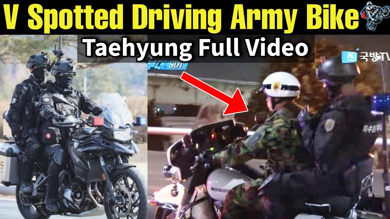 BTS V Spotted Driving Military Bike 🏍️ V SDT Military Training 😍 Kim Taehyung Full Military ...