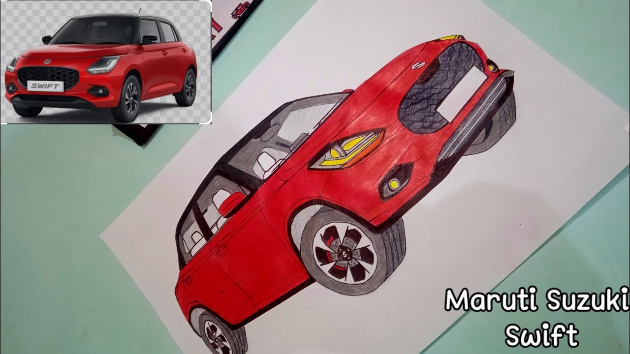 How to draw Maruti Suzuki Swift🤩 || Maruti Suzuki Swift pencil sketch ...