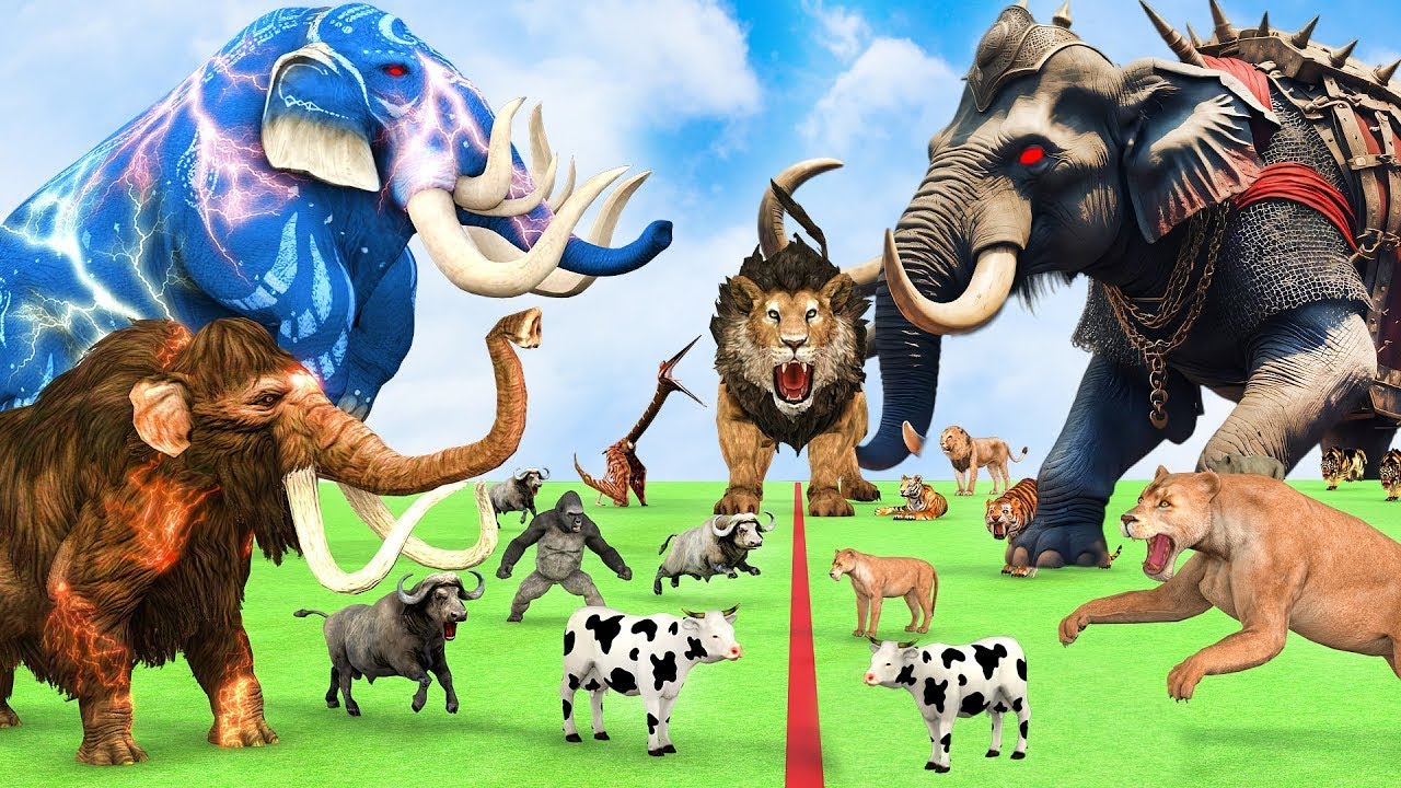 Prehistoric animals fight gorillas and mammoths - Epic battle - Animal ...