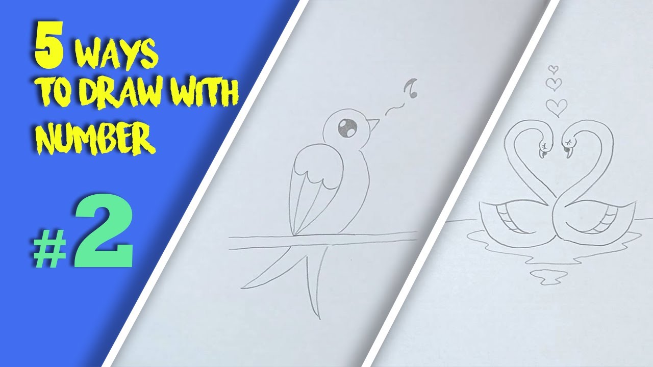 5 Easy ways to draw with number 2 | How to draw a bird with number 2 ...