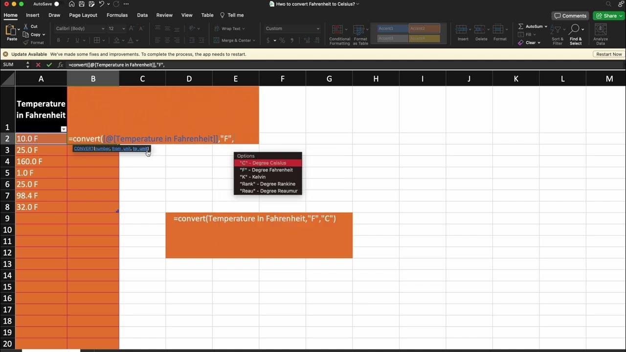 How to convert Fahrenheit to Celsius in excel? - YouTube