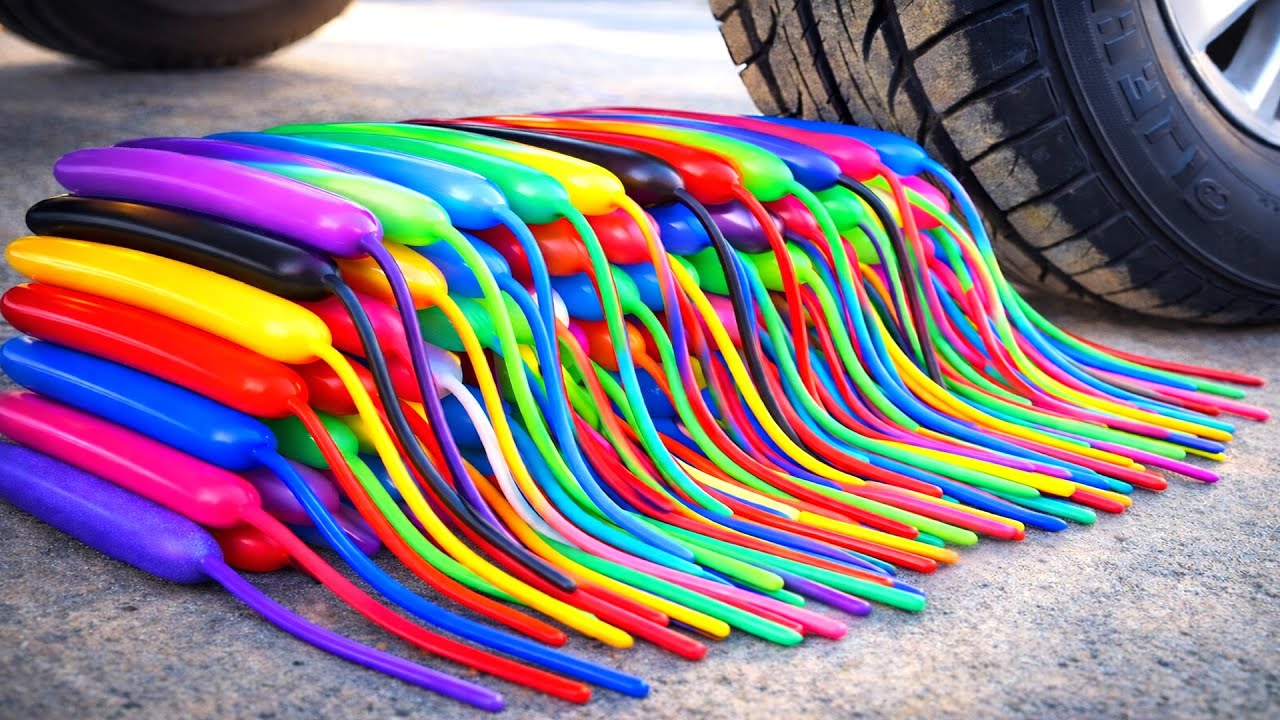 Experiment Car vs Rainbow Long Water Balloons - Crushing Crunchy & Soft ...