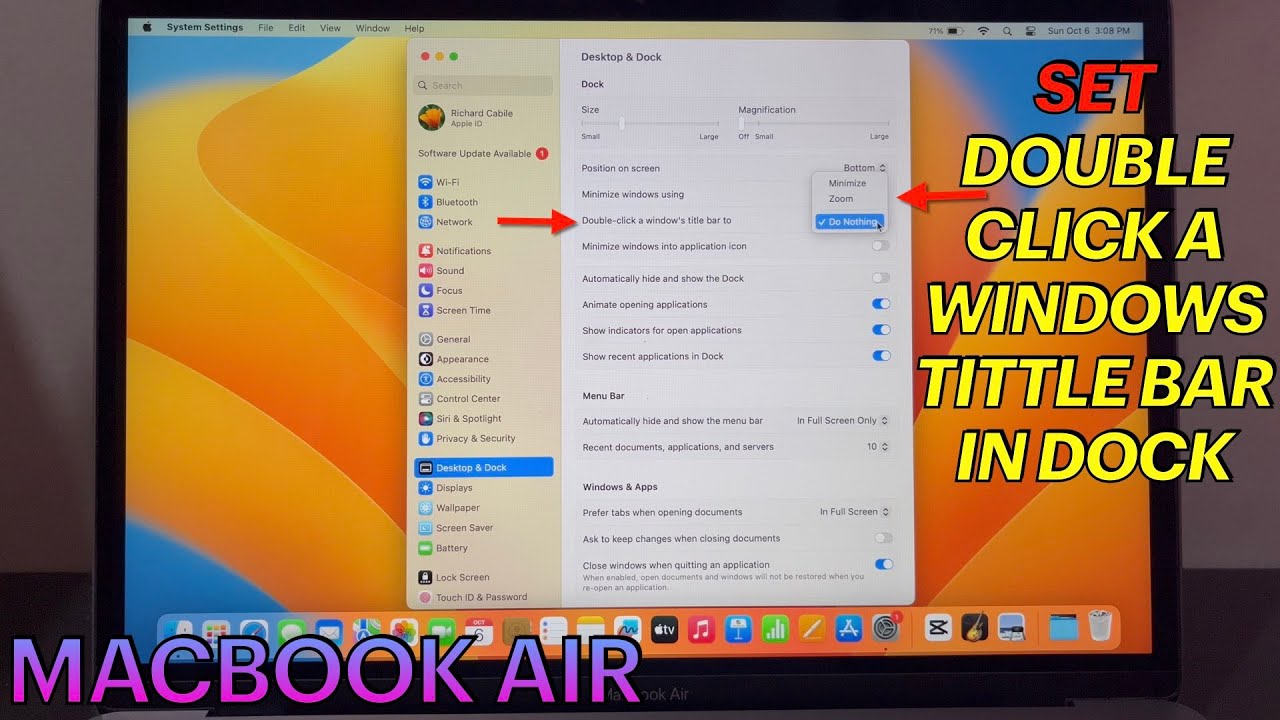 How to Set Double Click a Windows Tittle Bar in Dock on MACBOOK AIR ...
