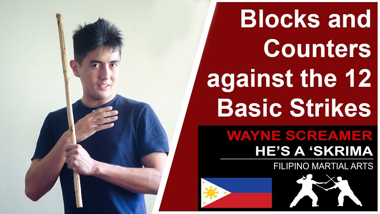 Arnis Kali Eskrima | Blocks and counters against the 12 basic strikes - YouTube