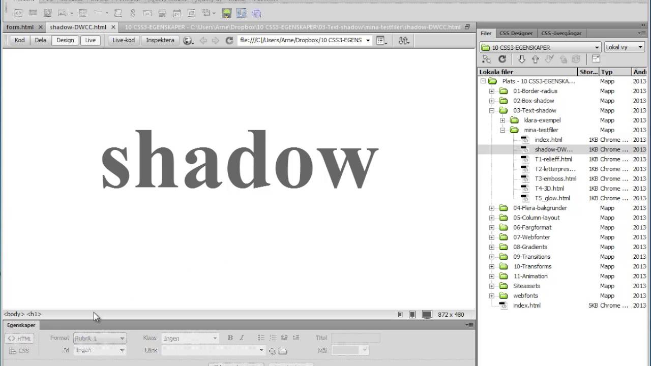 009 Text Shadow i Dreamweaver - YouTube