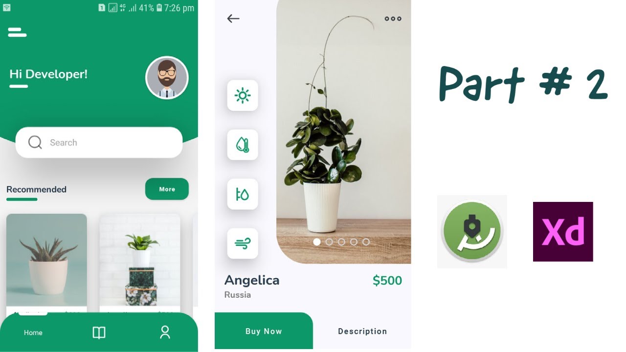 Home Design & Navigation Drawer || Plant App UI Part 2 Android Studio ...