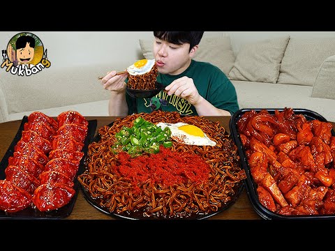 ASMR MUKBANG | Fried Chicken, fried egg, black bean noodles, kimchi Korean Food recipe ! eating