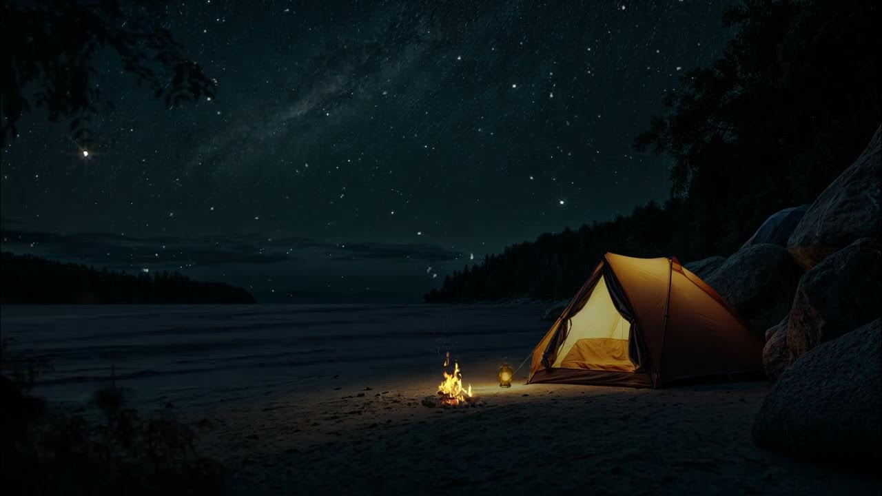 Cozy Beachside Camping with Shooting Stars, Crackling Campfire & Nature Sound in 8 Hours For ...