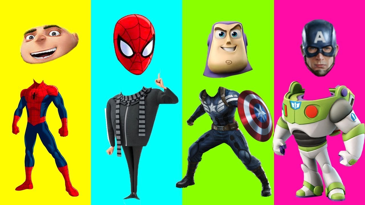 Wrong Heads Spiderman Gru Buzz Lightyear Captain America - YouTube