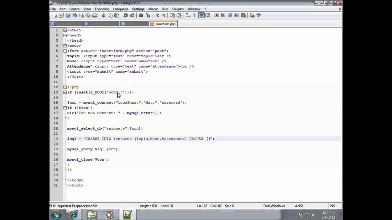 PHP Lesson 35 - Inserting Form Data into MySQL using PHP - YouTube