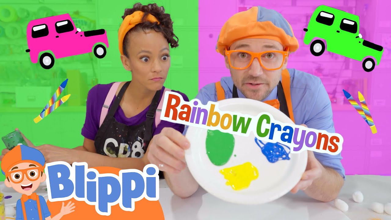 Blippi and Meekah Paint with Rainbow Color Cars and Crayons | Blippi ...