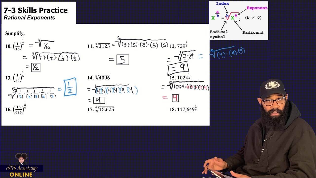 McGraw Hill Algebra 1, Chapter 7, Lesson 3 - Rational Exponents - YouTube