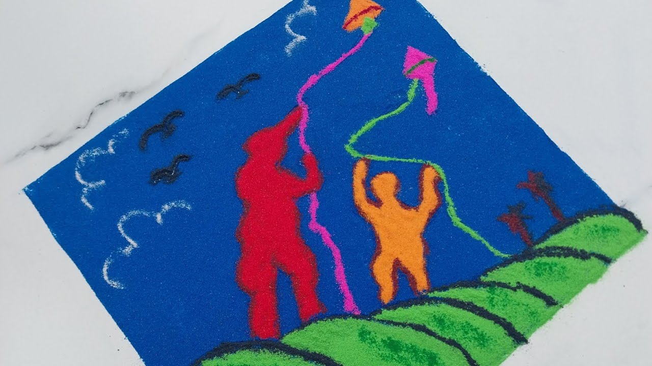 Small Makar Sankranti Rangoli Step By Step / Easy Makar Sankranti ...