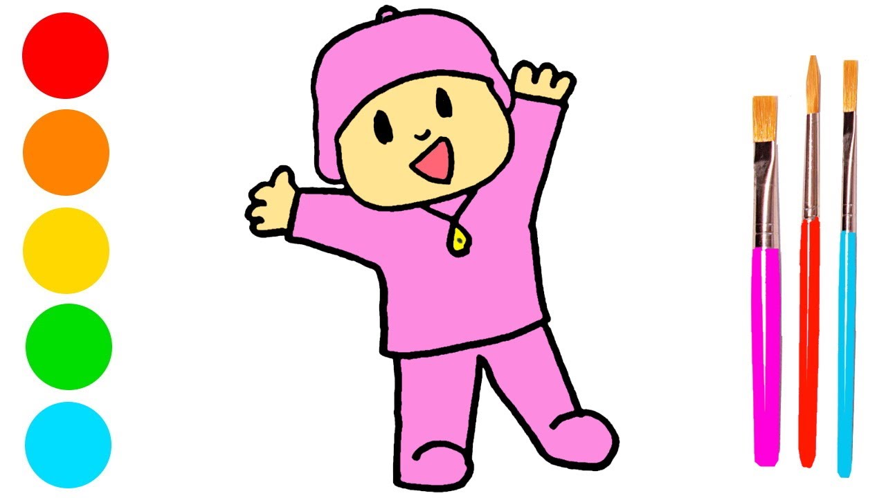 Drawing Pocoyo in pink easy for kids - YouTube