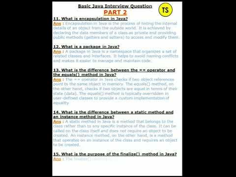 Top 10 Basic Java Interview Question | Java 8 | Core Java | PART 2 | #JavaProgramming - YouTube