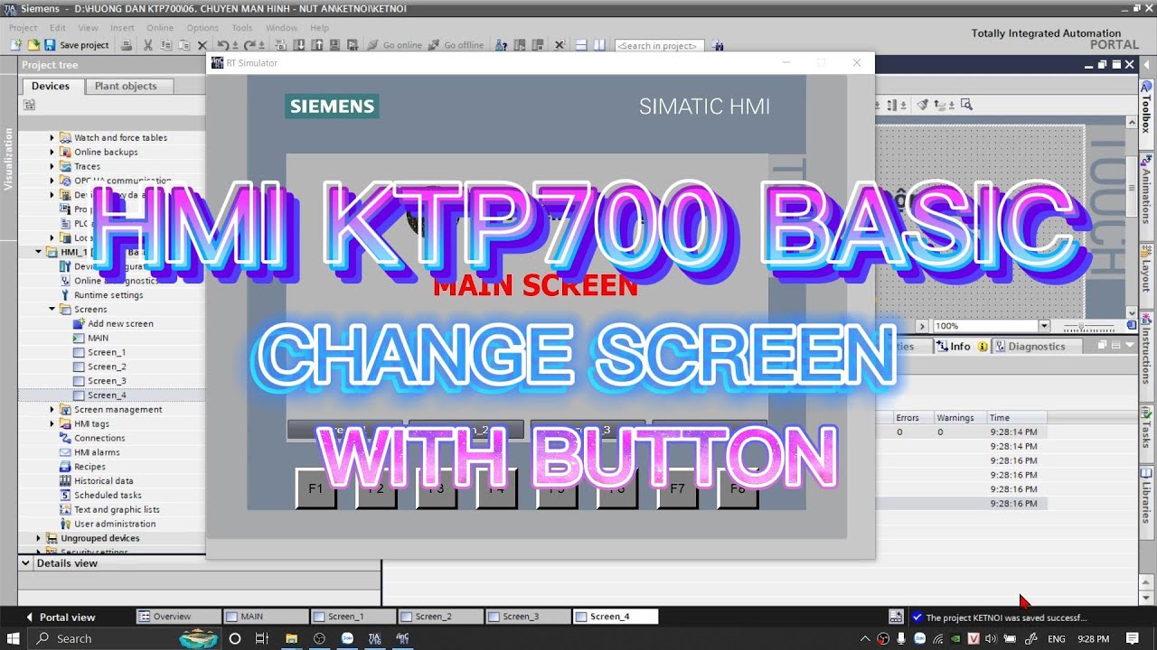 06. Change Screen with Button on HMI KTP700 Basic (Chuyển màn hình với ...