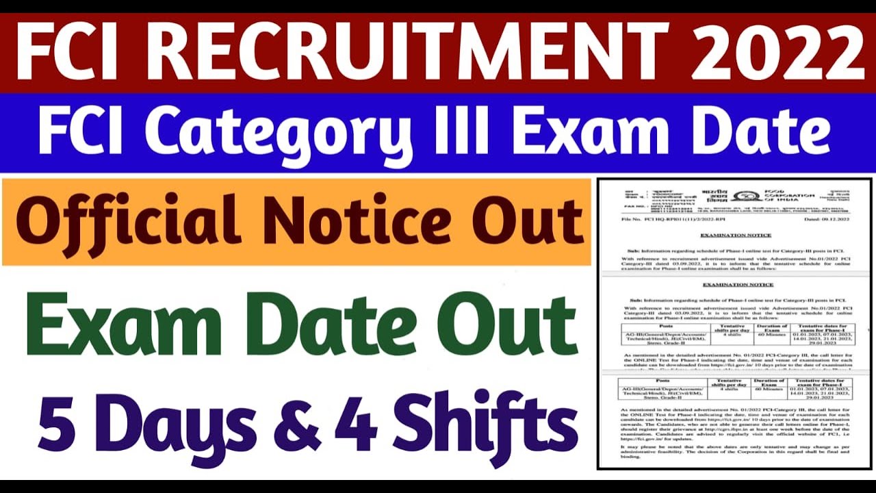 FCI Exam Date Out | FCI Category 3 Exam Date 2022 Out | Official Notice ...