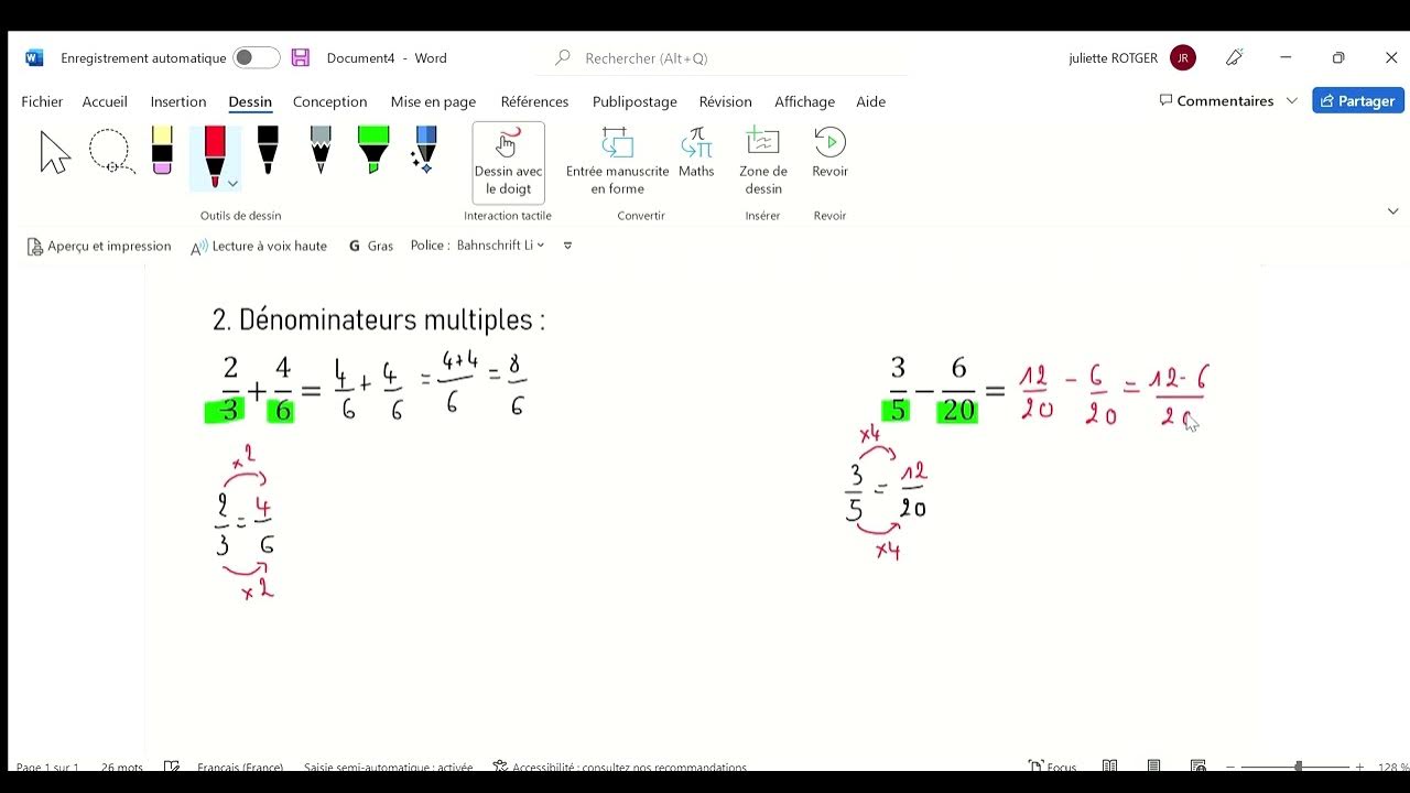 Additionner ou soustraire des fractions - YouTube