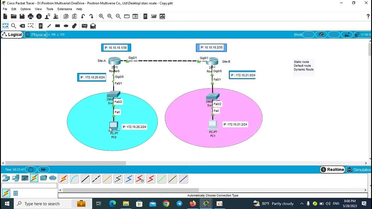 Default Routing Cisco Router configuration packet tracer - YouTube