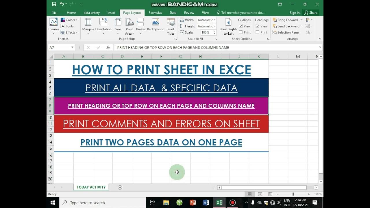 MS-Excel print page setup and print data Tips - YouTube
