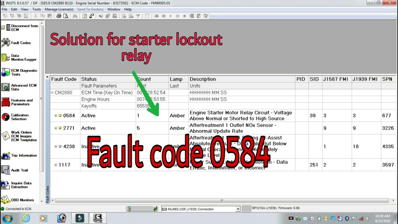 How to solve fault code 0584 starter relay - YouTube
