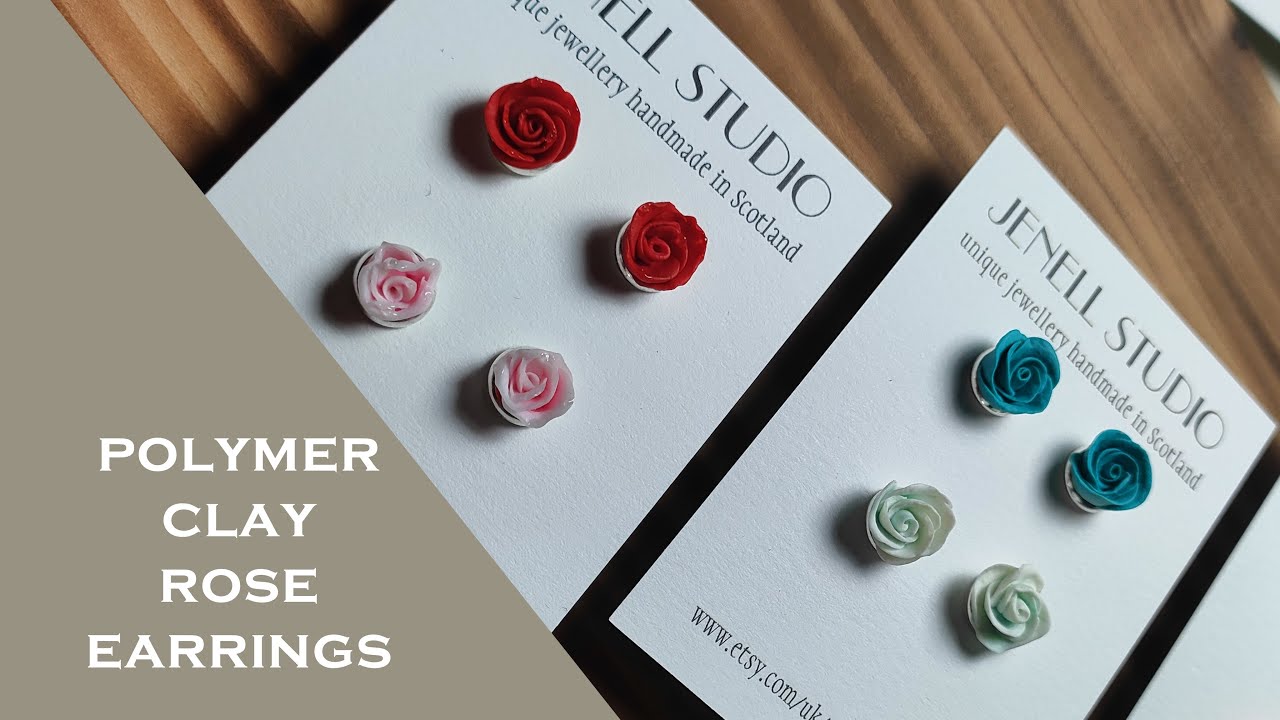 🌹 Polymer Clay Rose Earrings Tutorial - 🌹 How to Make Mini Stud Rose ...