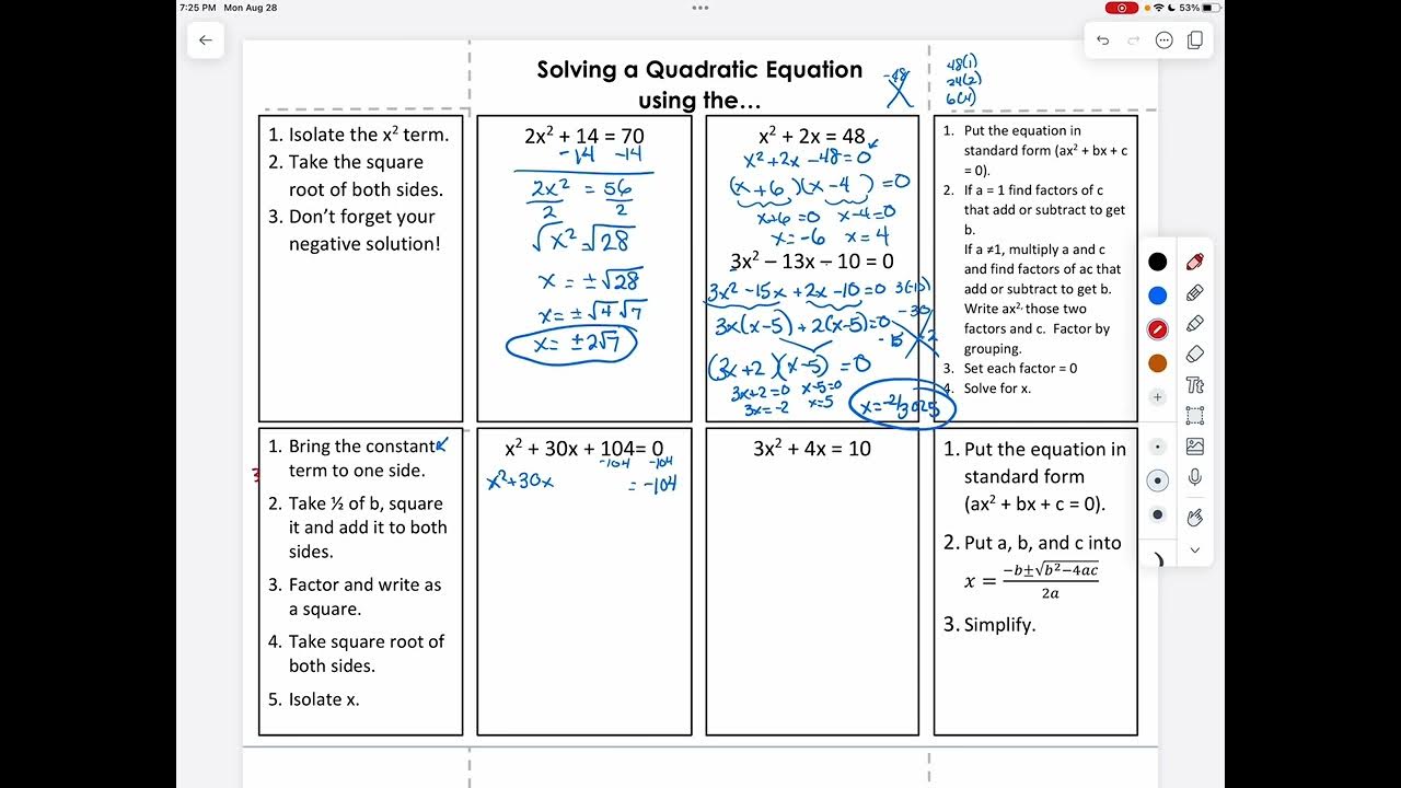 Solving Quadratics four methods - YouTube