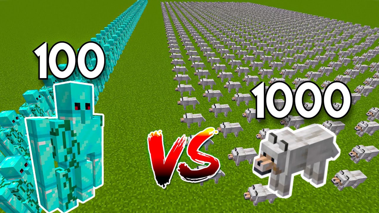 100 DIAMOND GOLEMS vs 1000 WOLVES - Minecraft Mob Battle - YouTube