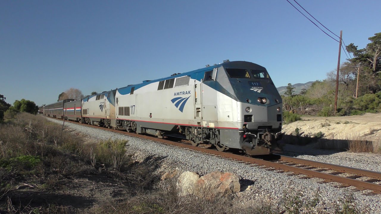 AMTK 117 Leads Amtrak 11 Through Edna - 4K - YouTube