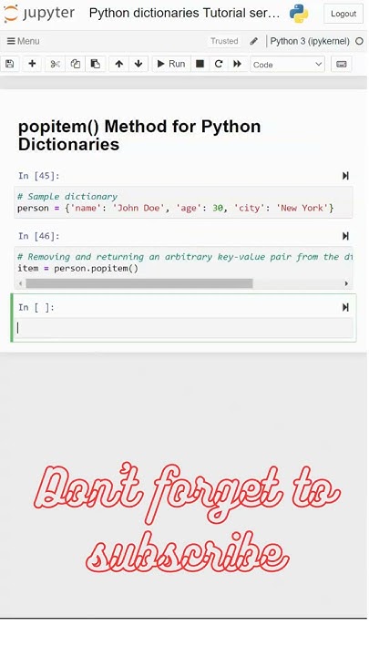 12. popitem() Method for Python Dictionaries - YouTube