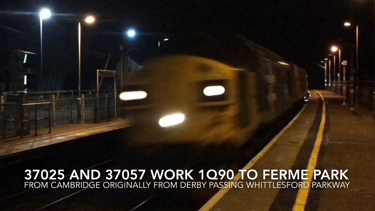 Colas Rail 37025 and 37057 pass Whittlesford Parkway with 1Q90 - YouTube