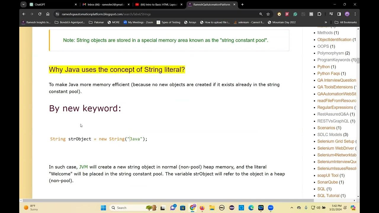 CoreJava String Handling Theory StringMethods Demo Part1 March 21 2024 - YouTube