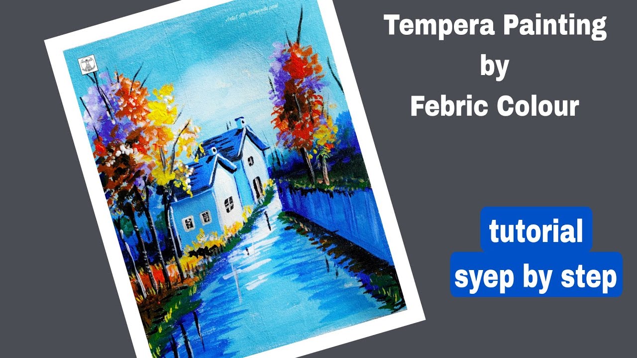 Tempera Painting by Acrylic Color/ Landscape painting by Febric color ...