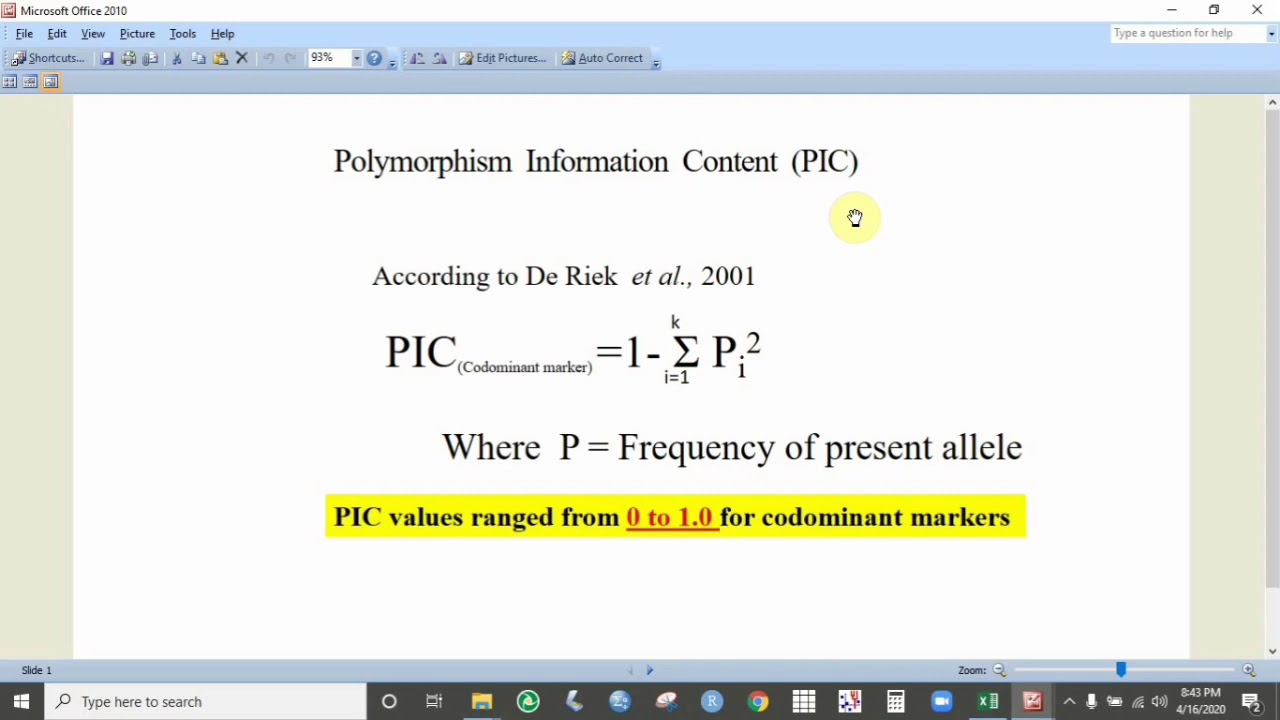 PIC calculation for codominant markers like SSRs using Microsoft excel ...