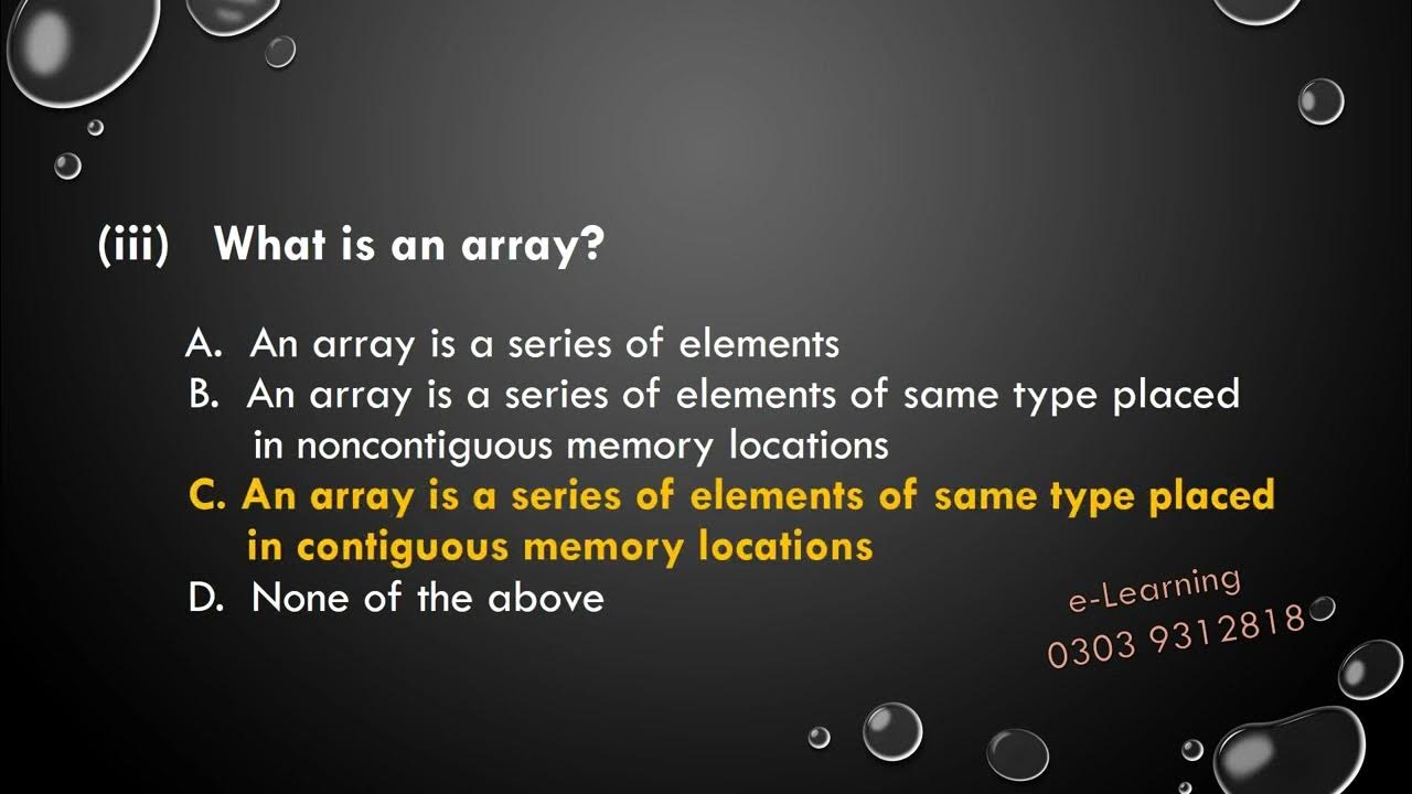 Chapter5, Exercise Mcqs, Arrays and Strings, ICS2, Computer Science 12 Federal Board - YouTube